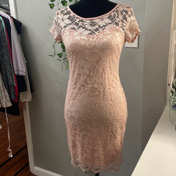 Dresses | Womens Lace Light Pink Bodycon Dress | Poshmark